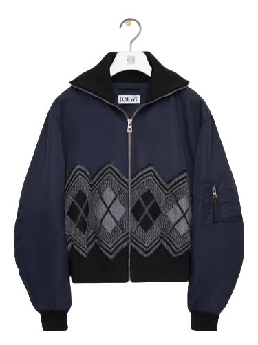 LOEWE Loewe Bomber Jacket in Nylon and Wool Blend with Argyle Detail